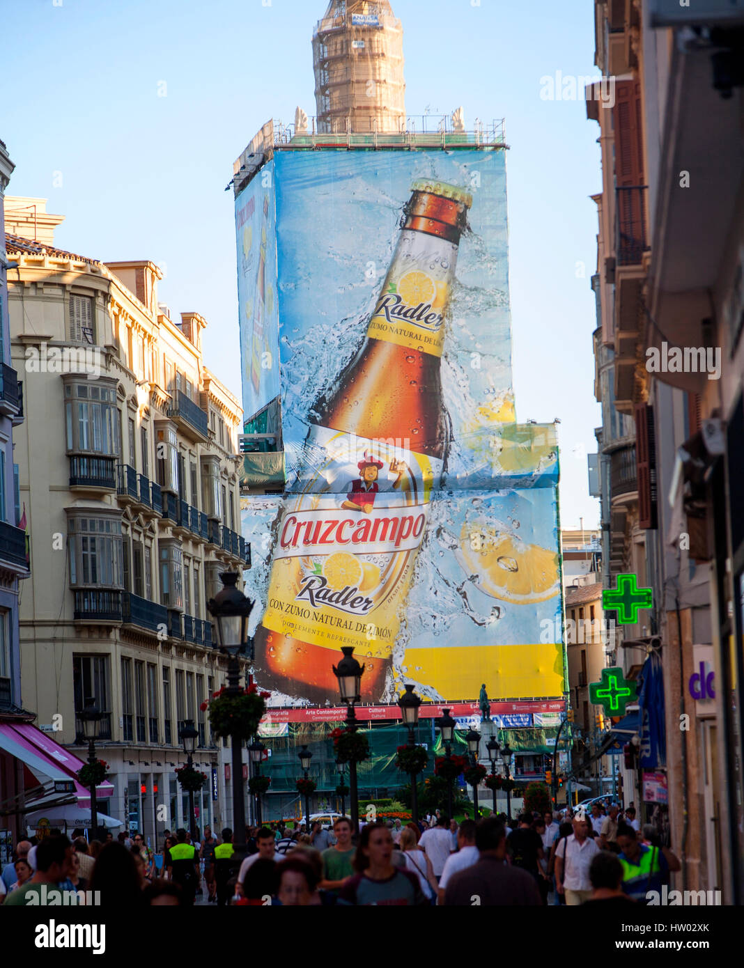 Street Calle Marques de Larios, city centre Malaga, Spain billboard ...