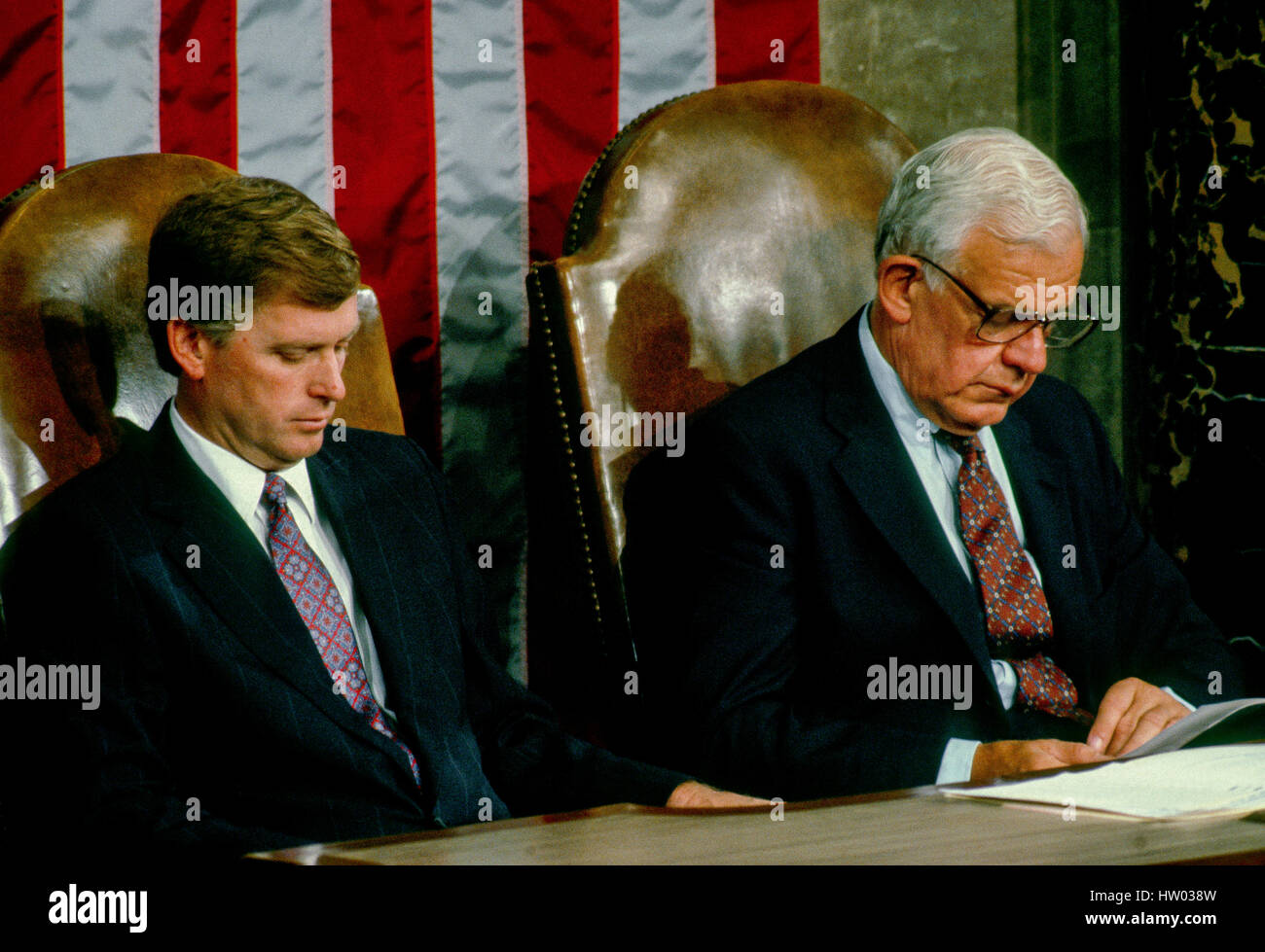 Vice President Dan Quayle and Speaker of the House Thomas Foley sit on ...