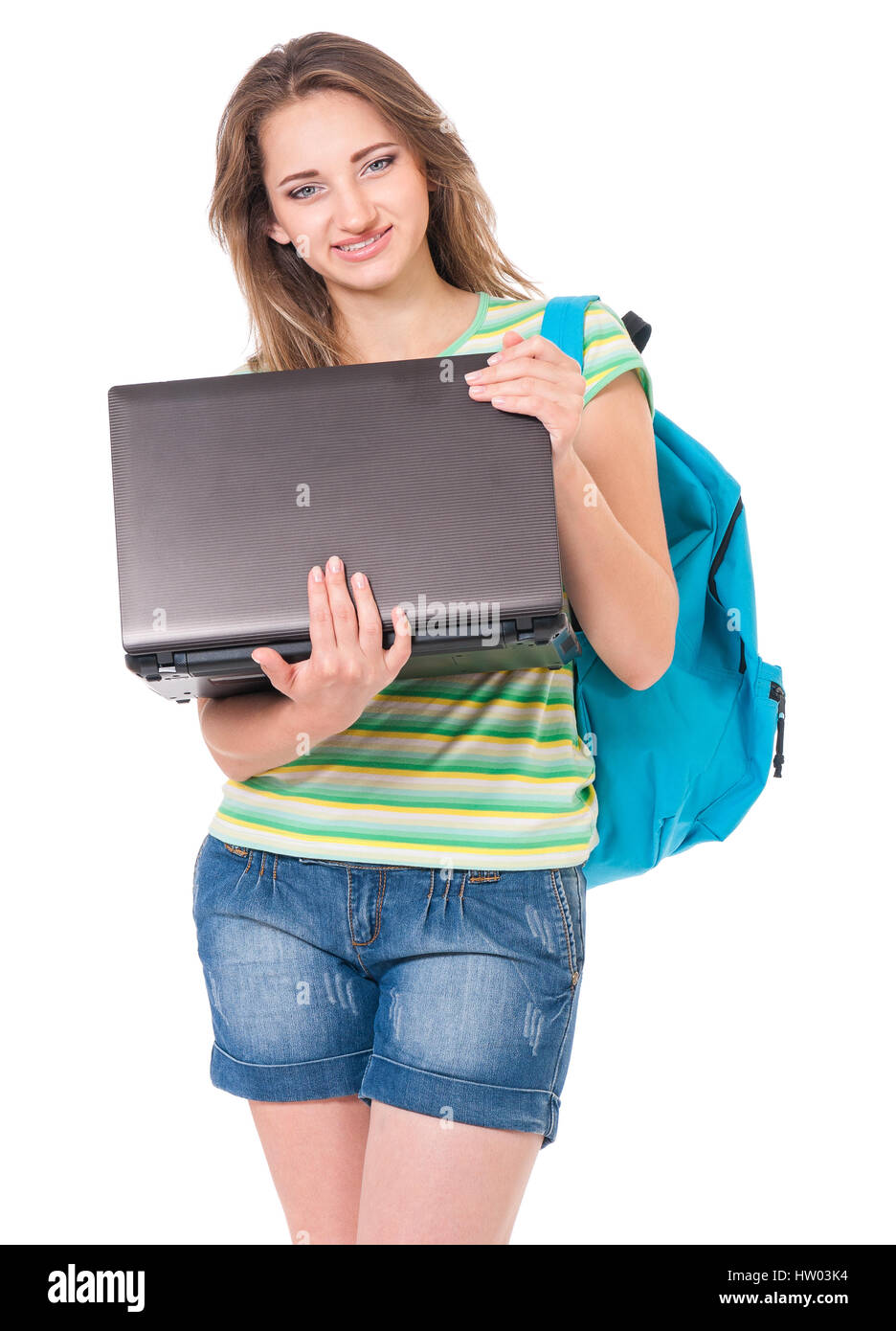 Student girl with backpack Stock Photo - Alamy