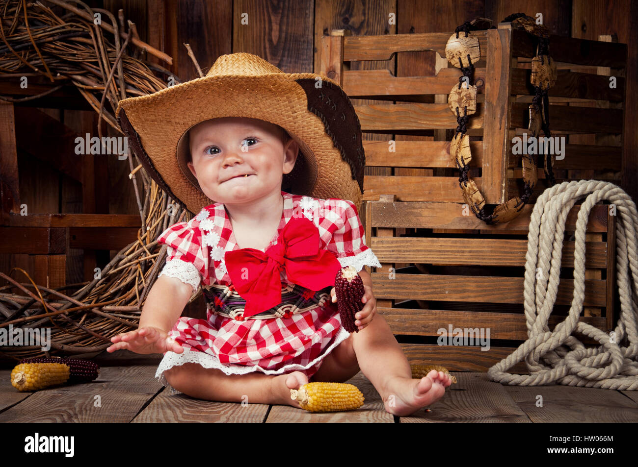 Cheerful girl child dressed in country style Stock Photo - Alamy