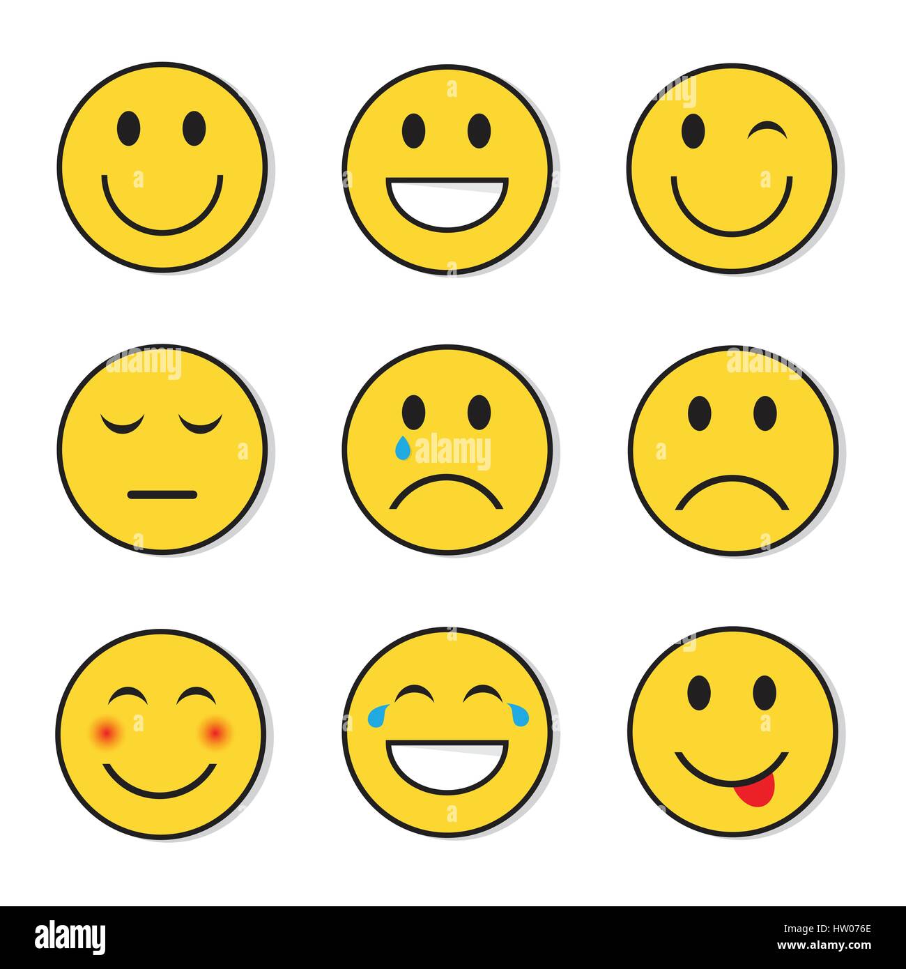 Yellow Smiling Face Positive And Negative People Emotion Icon Set Stock ...
