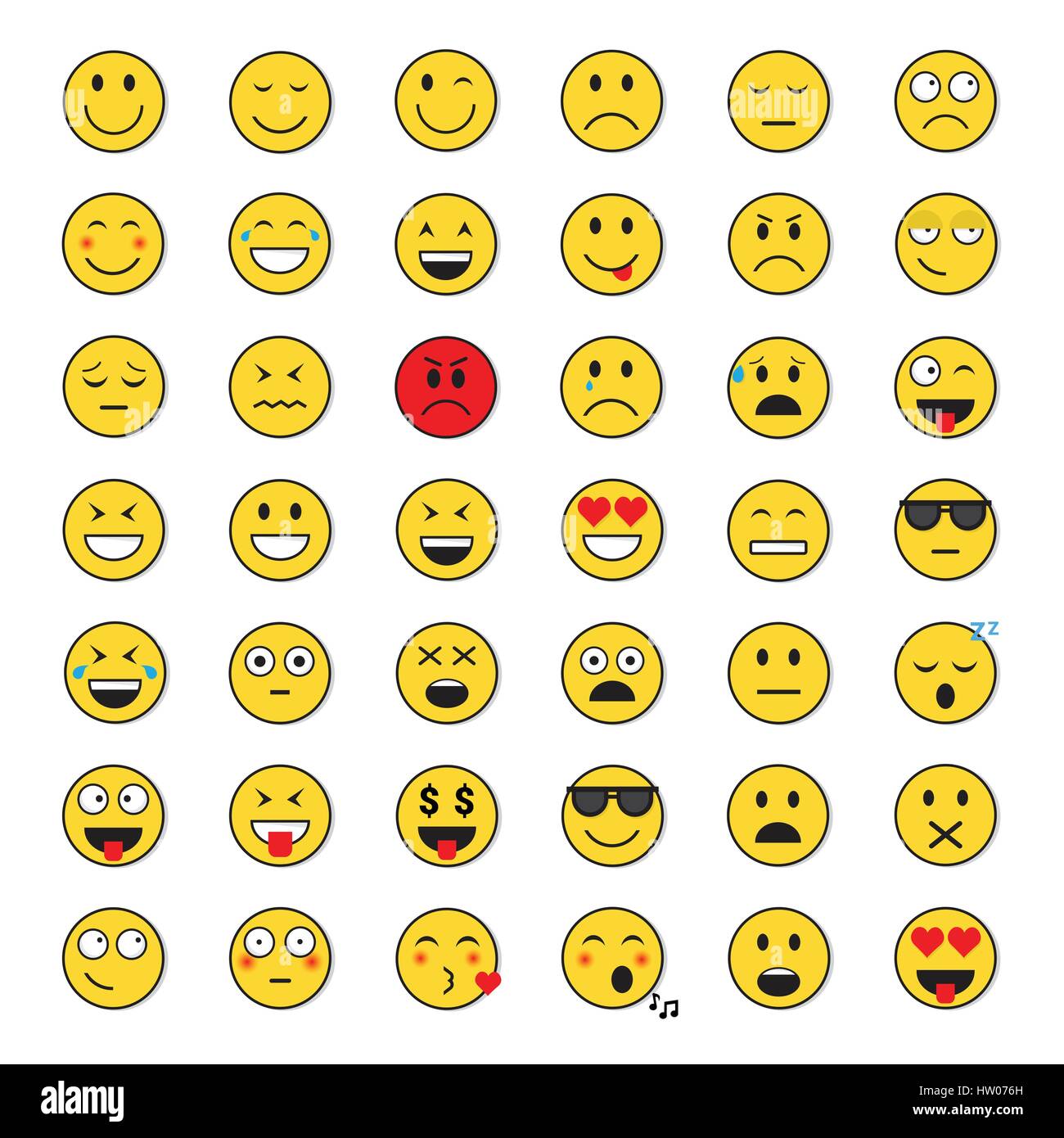 Yellow Smiling Face Positive And Negative People Emotion Icon Set Stock ...