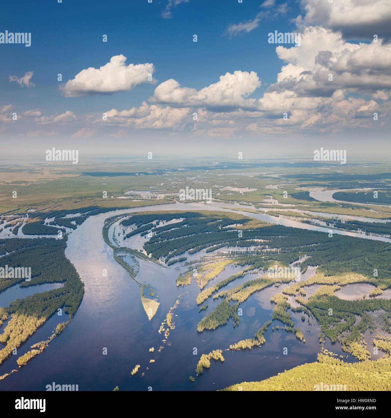 Forest river in spring, top view Stock Photo - Alamy