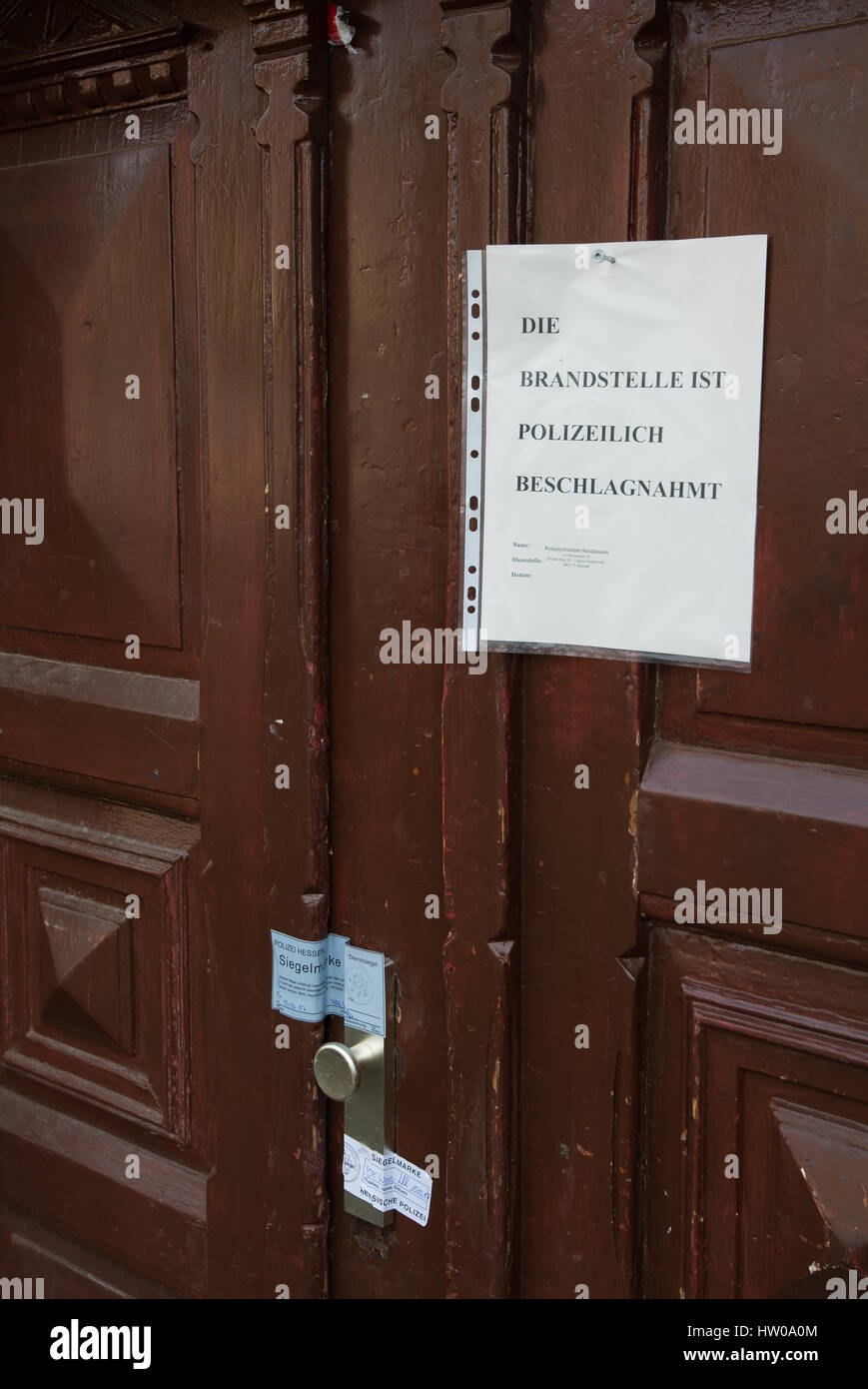 Helsa, Germany. 15th Mar, 2017. A sign advising that an area has been ...