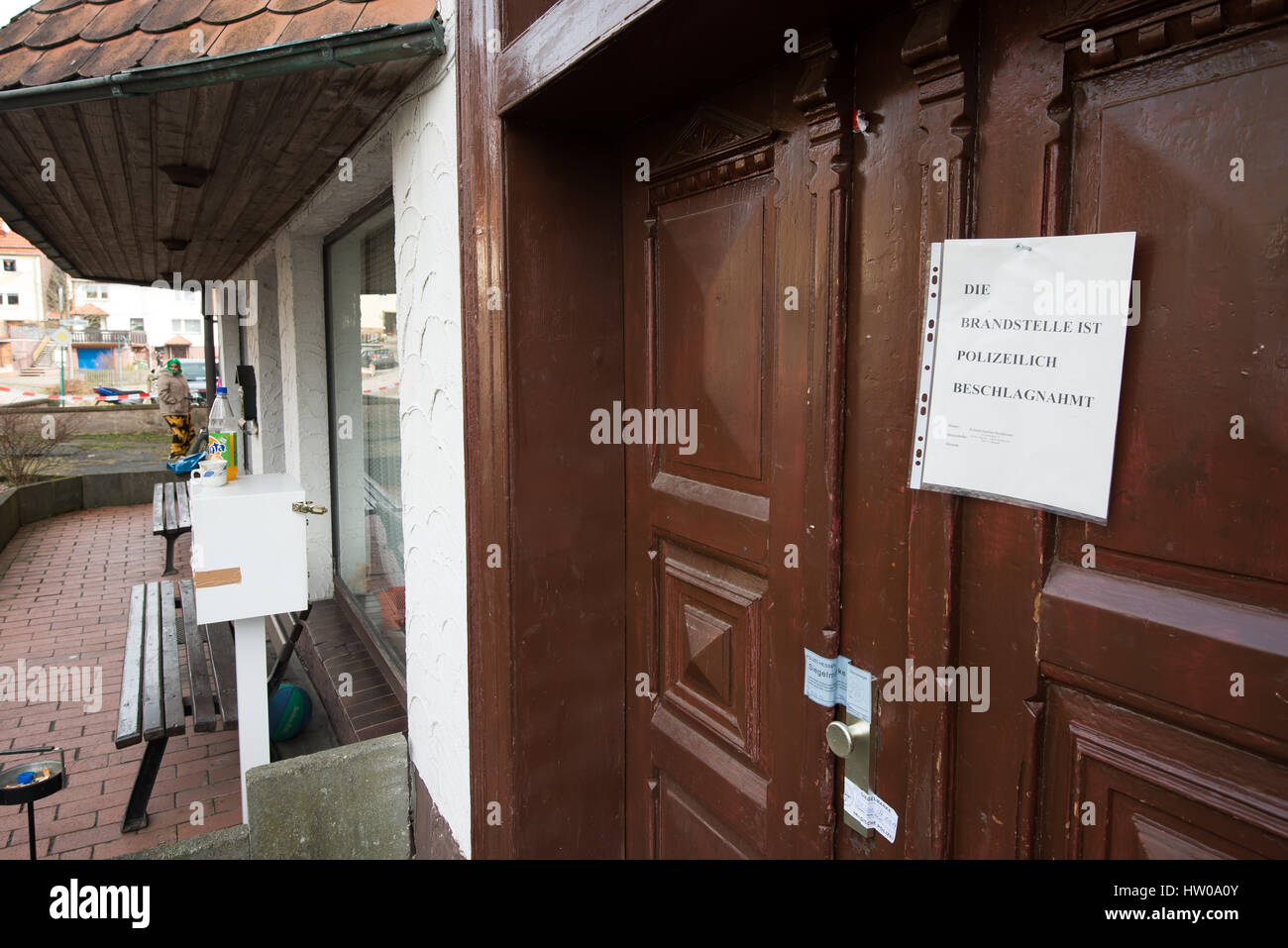Helsa, Germany. 15th Mar, 2017. A sign advising that an area has been ...