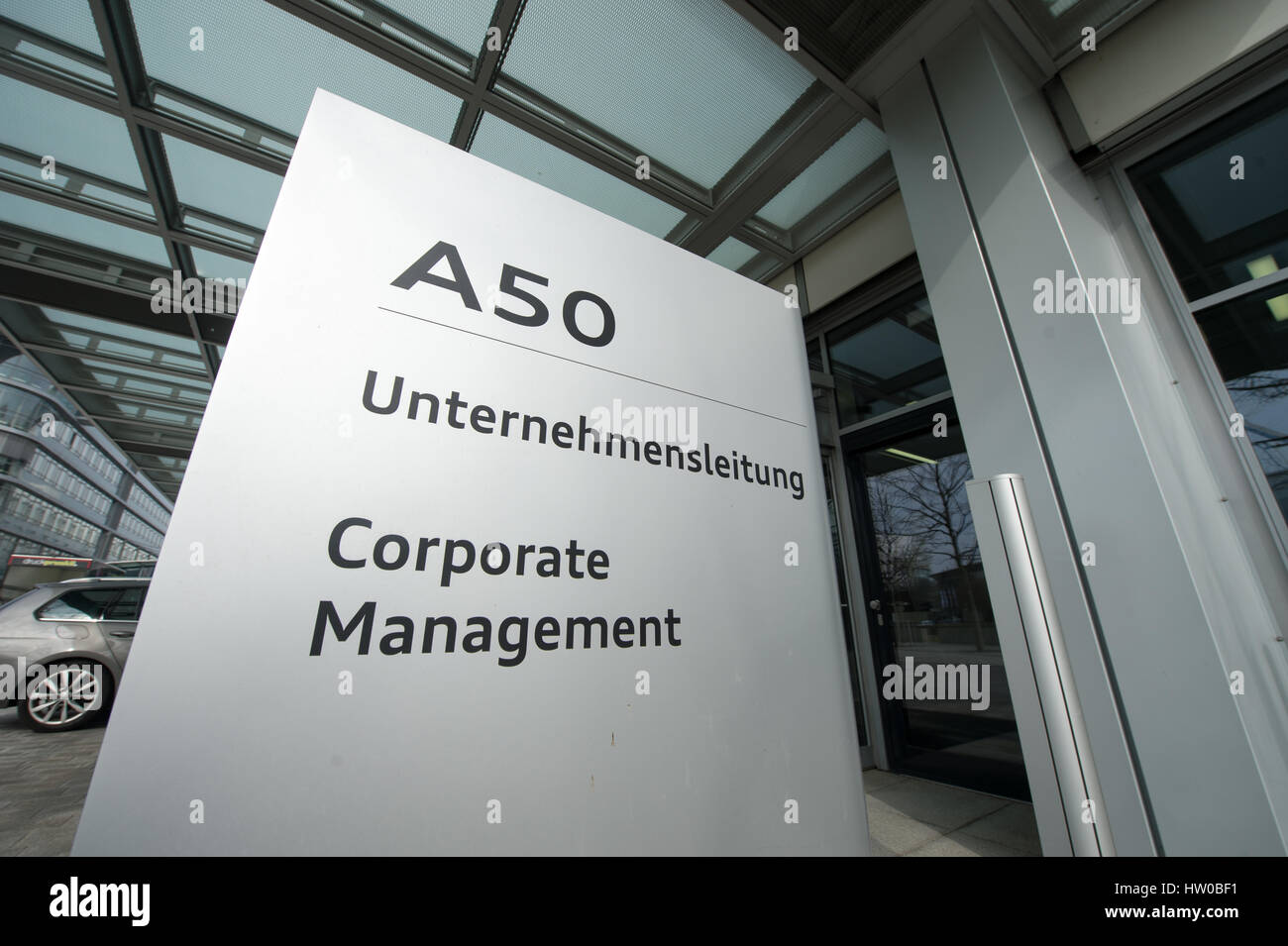 The entrace to the building of the corporate management of Audi AG, as ...