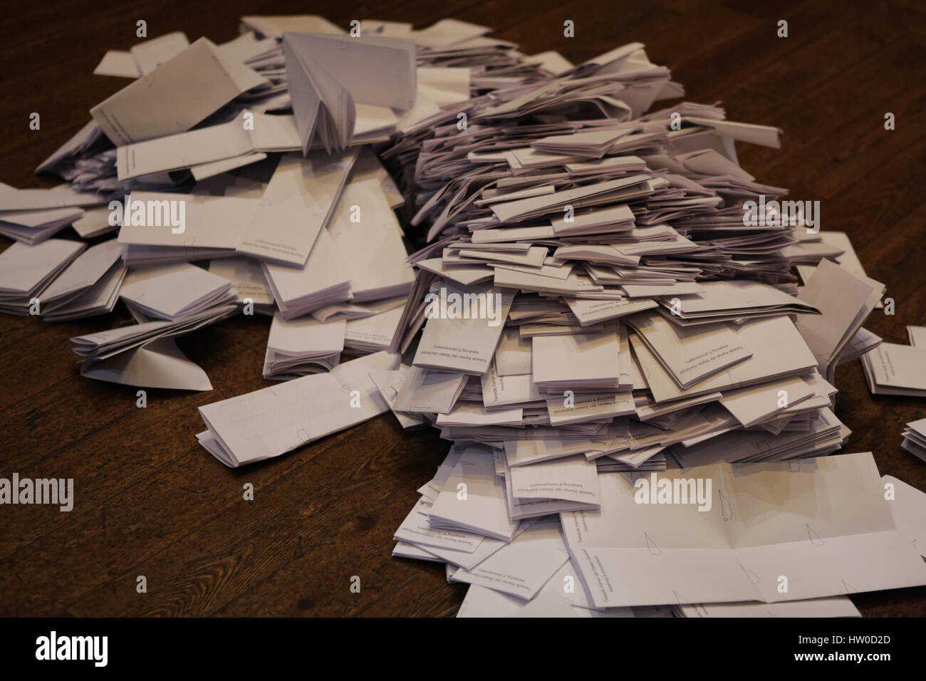 The ballot papers to be counted lie on the floor in one huge pile. The ...