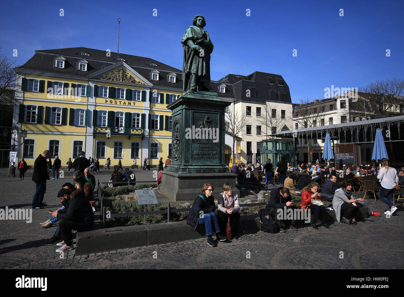 Bonn, Germany. 14th Mar, 2017. A statue of Beethoven stands on the ...