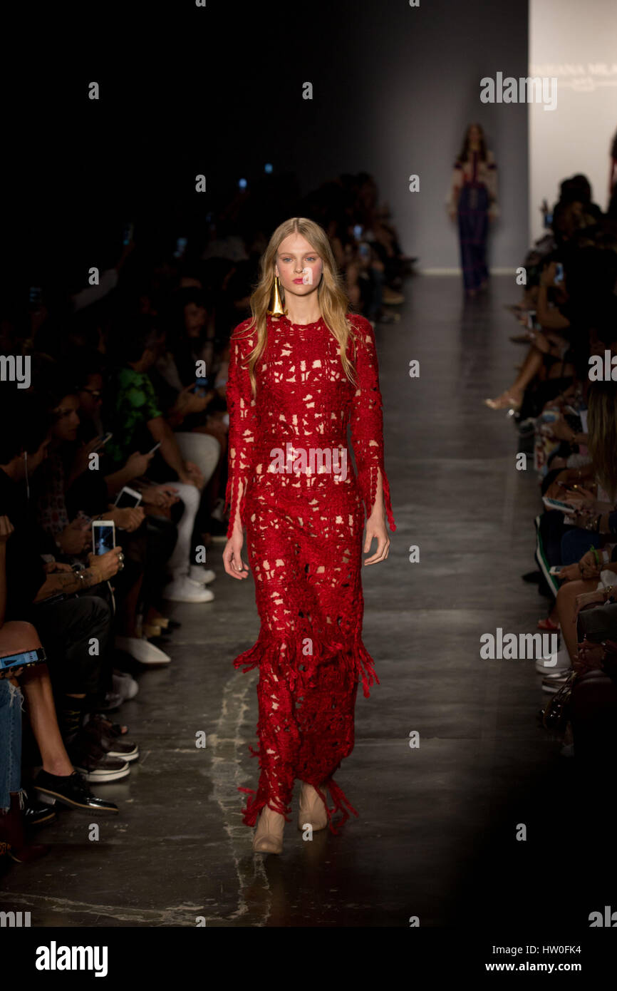 Sao Paulo, Sao Paulo, Brazil. 15th Mar, 2017. Model presents creation ...