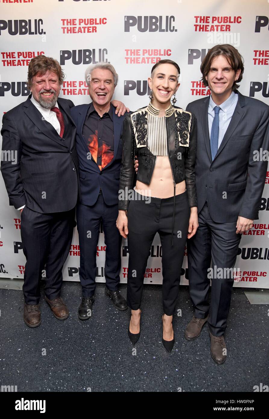New York, NY, USA. 15th Mar, 2017. Oskar Eustis, David Byrne, Jo ...
