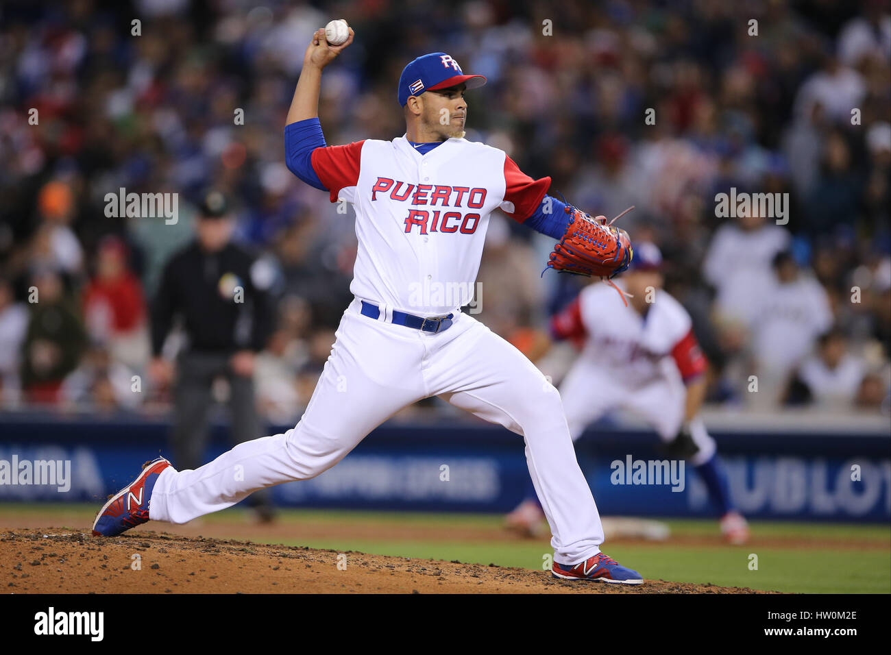 Los Angeles, California, USA. 22nd Mar, 2017. Puerto Rico pitcher Hiram ...