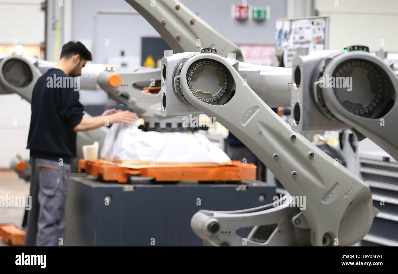 Augsburg, Germany. 22nd Mar, 2017. Kuka robots are put together at the ...