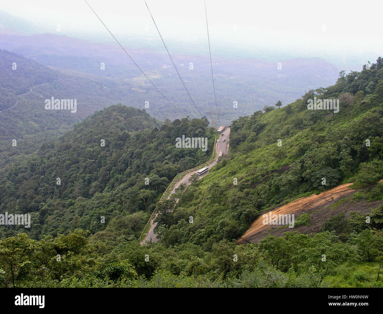 Winding road on the western ghat mountain range in Wayanad district ...
