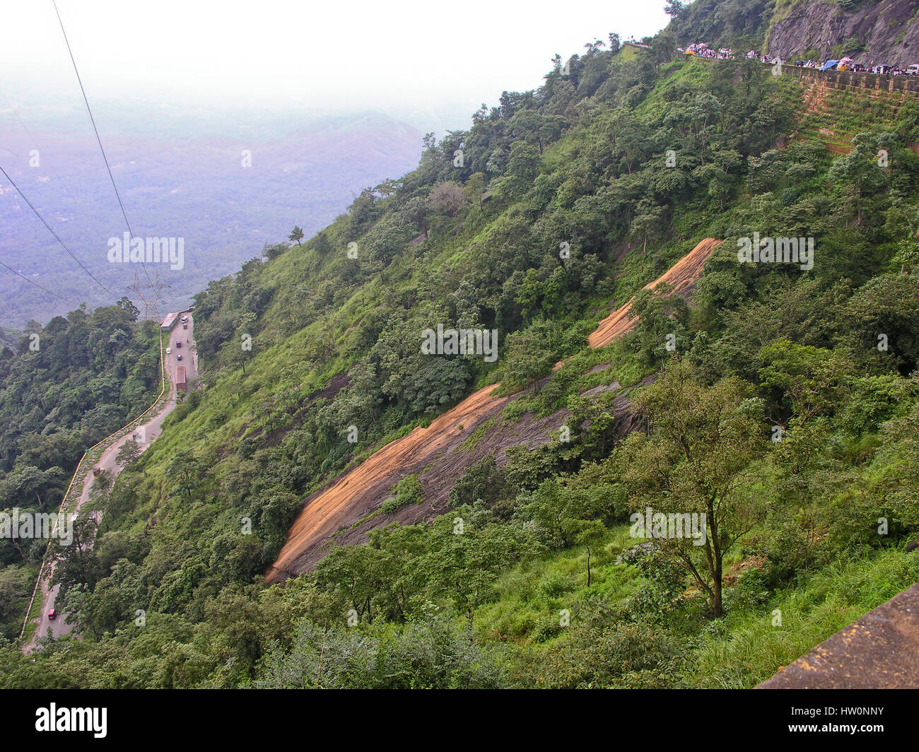 Winding road on the western ghat mountain range in Wayanad district ...