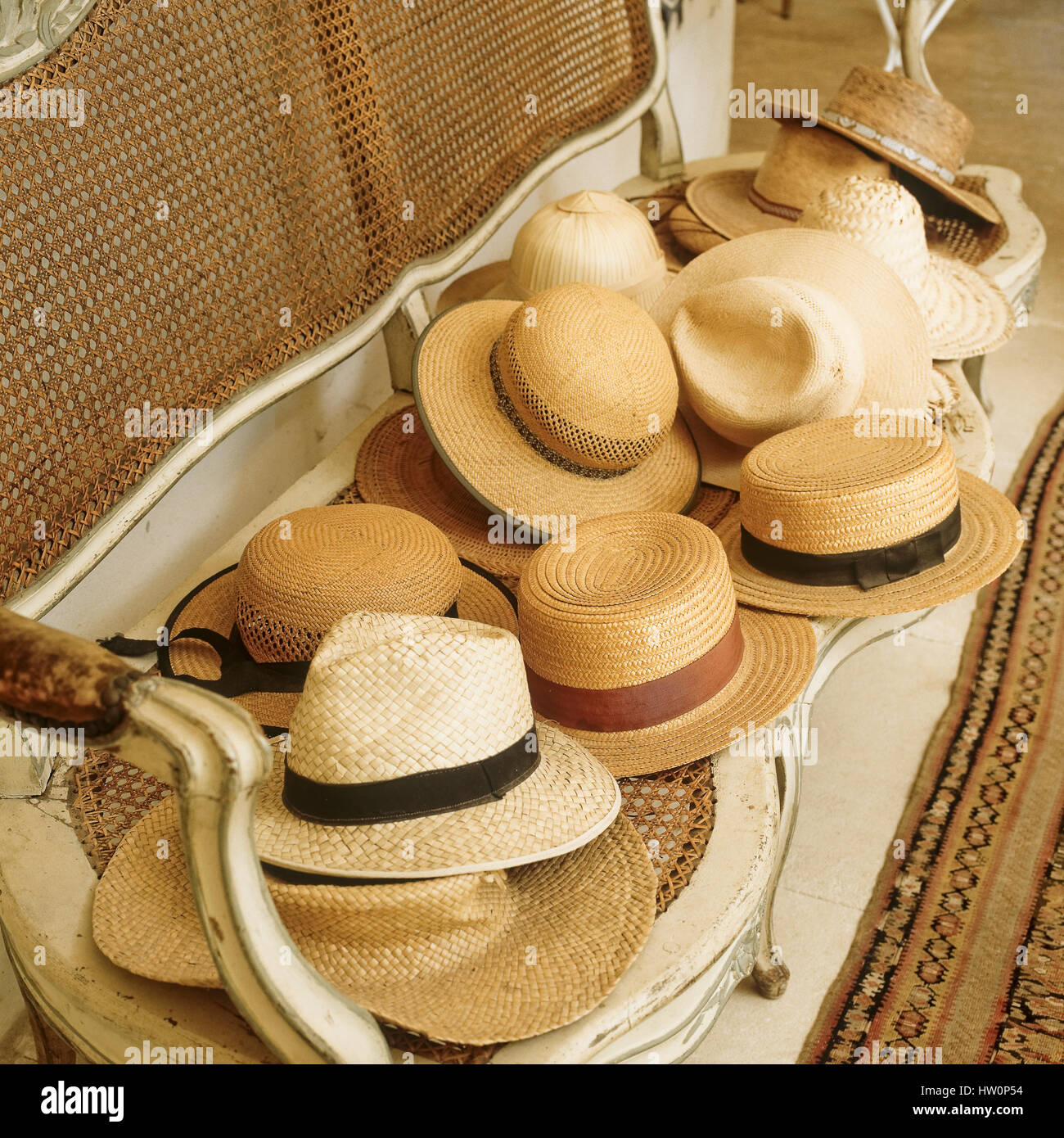 Collection of fedoras on chair Stock Photo - Alamy