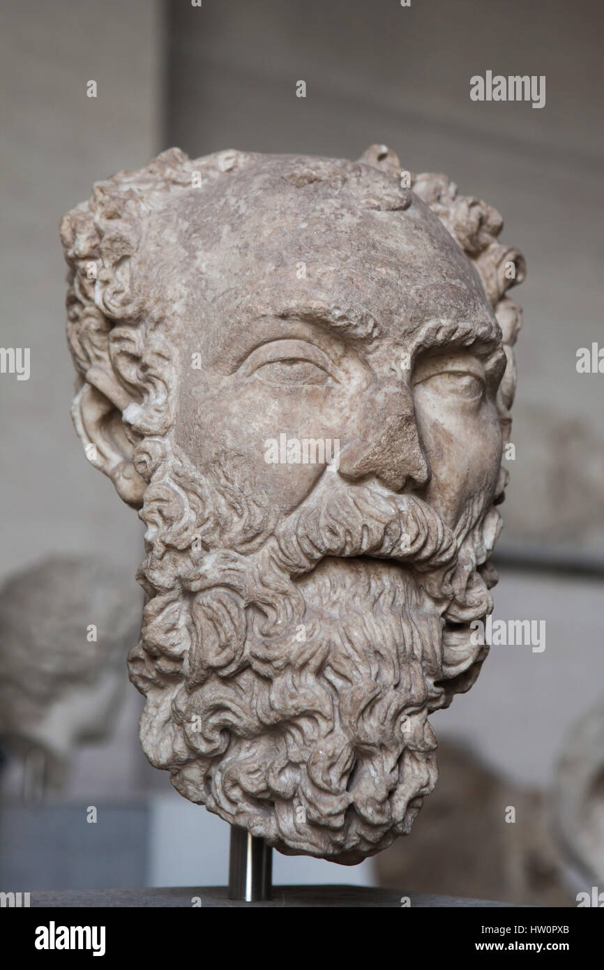 Head of an old Roman man from about 190-200 AD on display in the ...