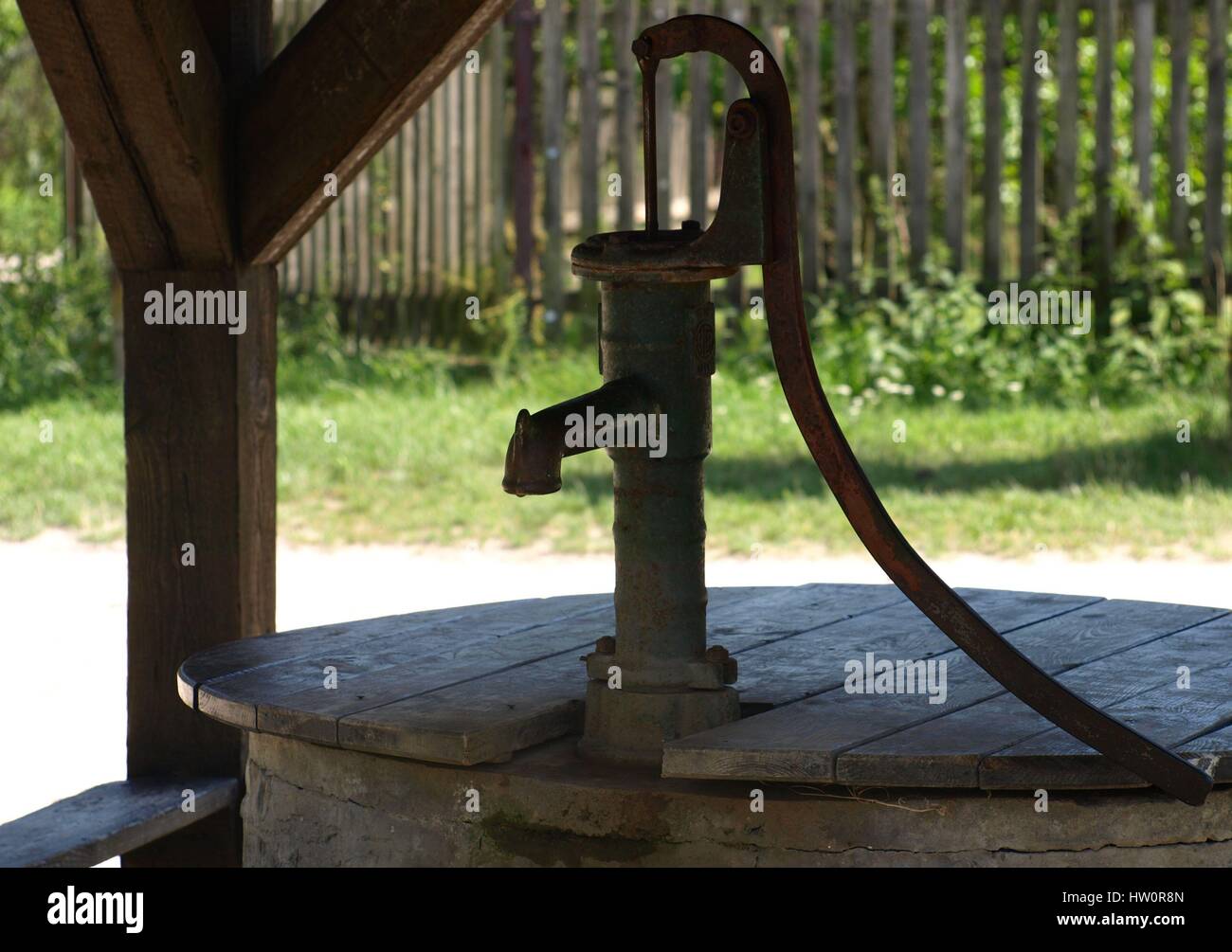 Old wooden well details Stock Photo - Alamy