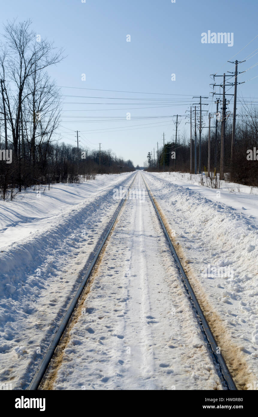 Train tracks in winter Stock Photo - Alamy