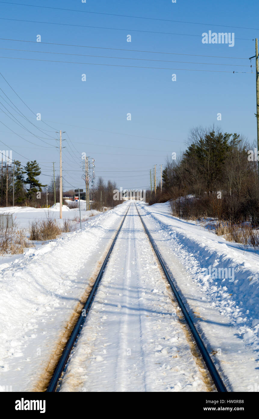 Train tracks in winter Stock Photo - Alamy