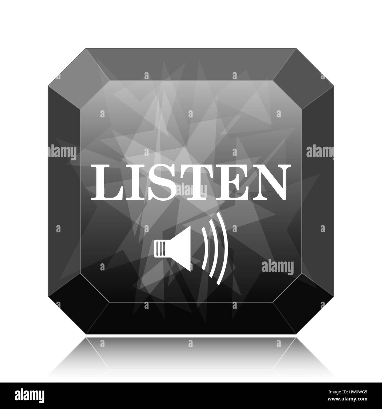 Listen icon, black website button on white background Stock Photo - Alamy