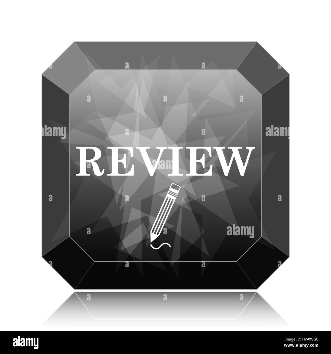 Review icon, black website button on white background Stock Photo - Alamy