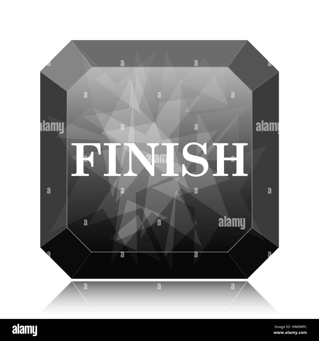 Finish icon, black website button on white background Stock Photo - Alamy