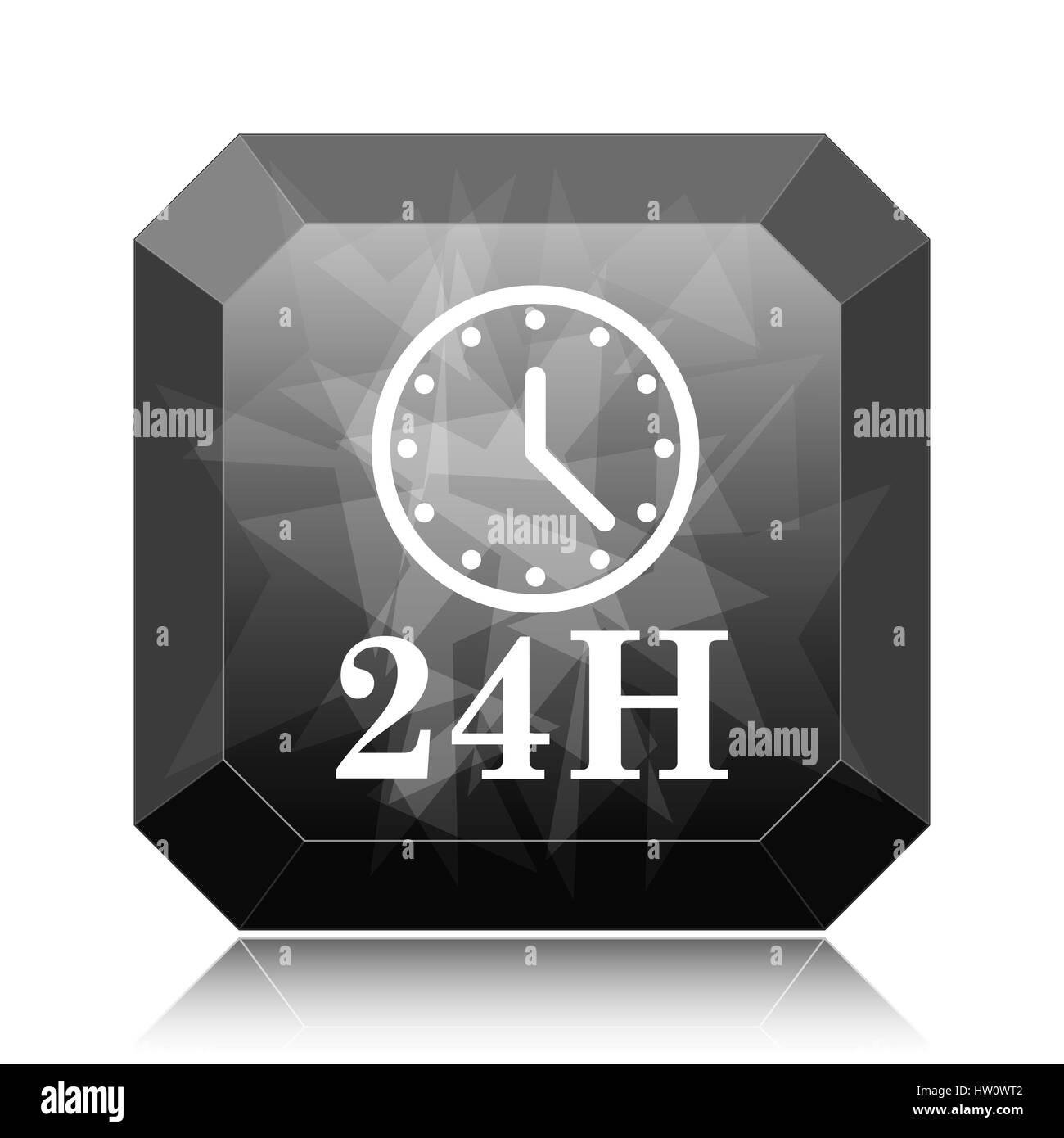 24H clock icon, black website button on white background Stock Photo ...