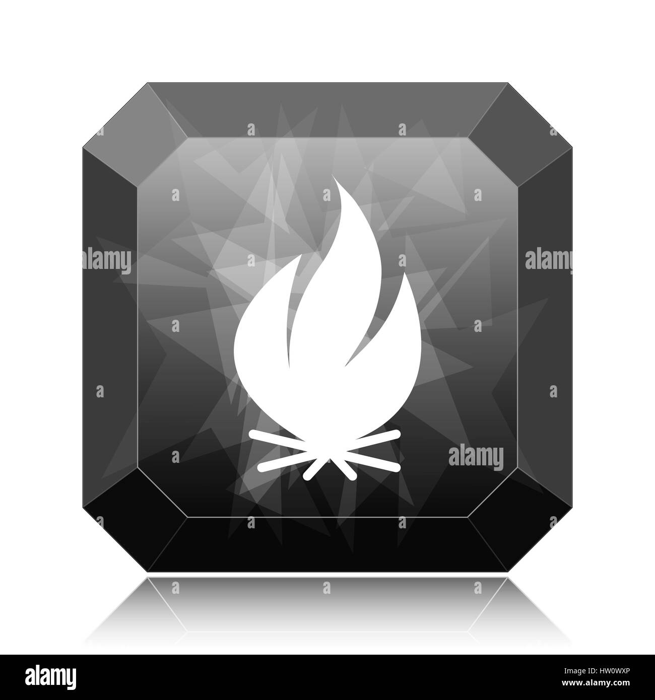 Fire icon, black website button on white background Stock Photo - Alamy
