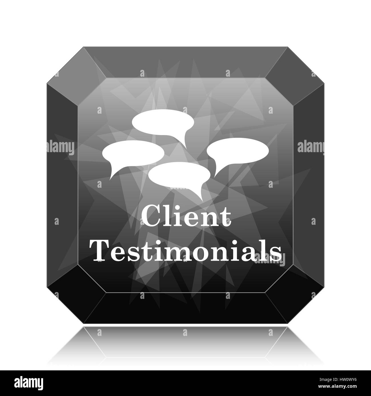 Client testimonials icon, black website button on white background ...