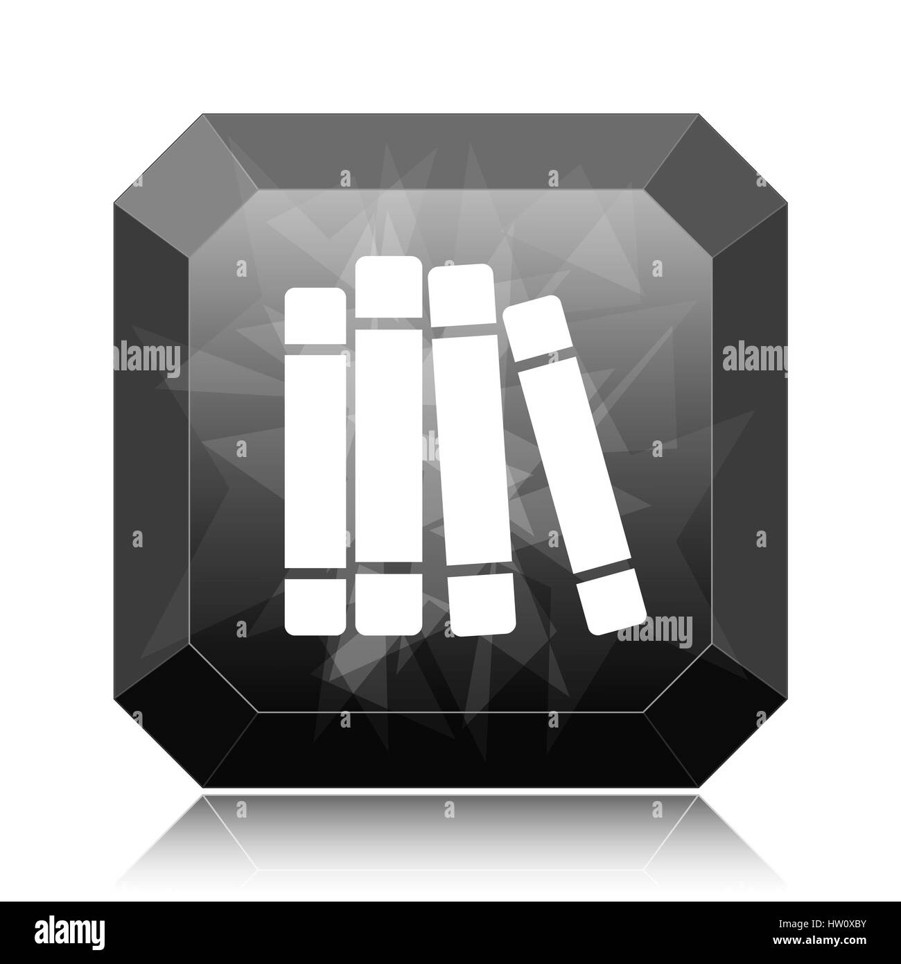 Books library icon, black website button on white background Stock ...