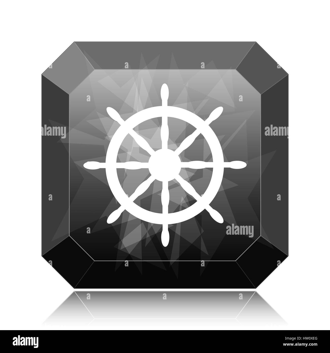 Nautical wheel icon, black website button on white background Stock ...