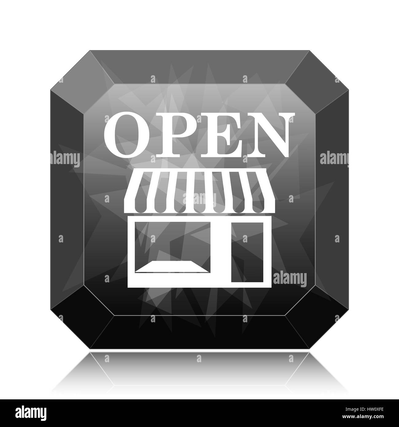 Open store icon, black website button on white background Stock Photo ...