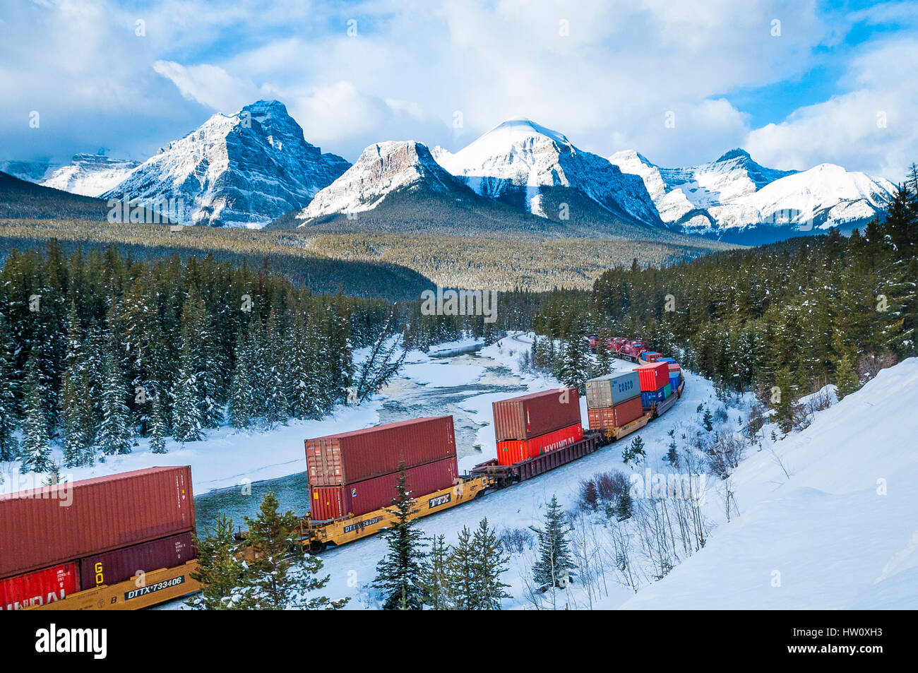 Freight Train at Morant's curve, Banff National Park, Alberta, Canada ...