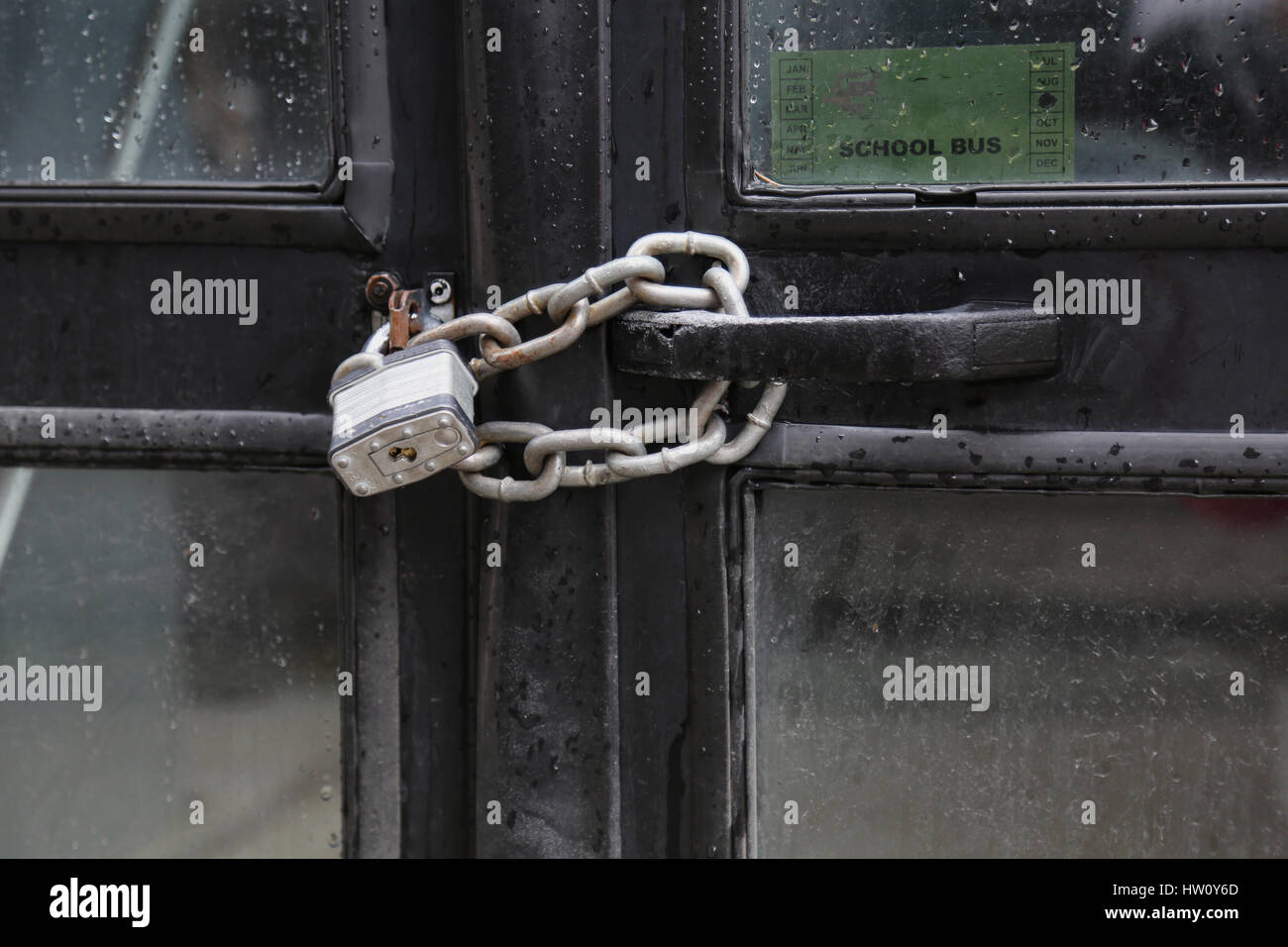 Concept school safety lock school bus Stock Photo - Alamy