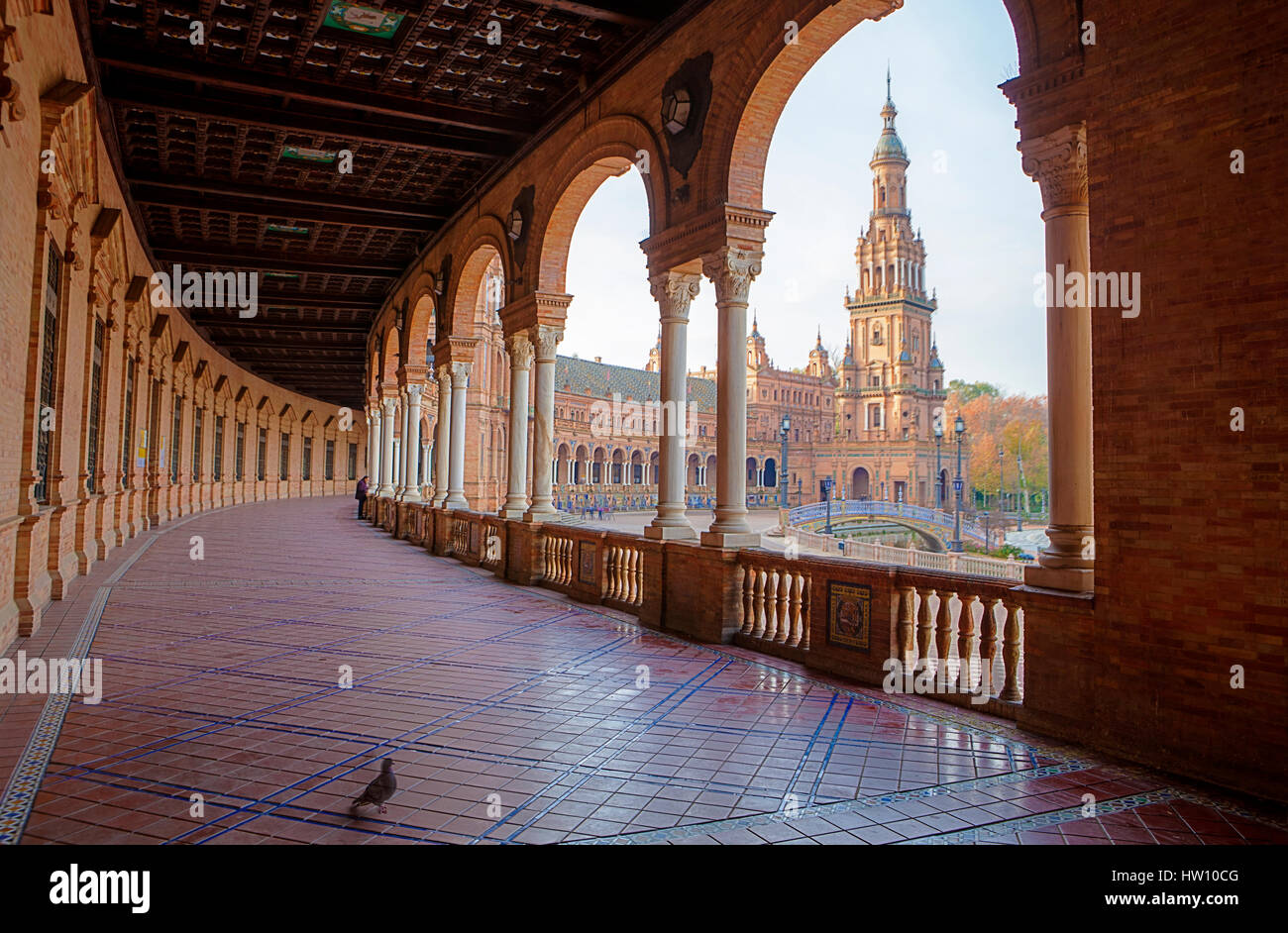 Spain Square, Plaza de Espana, Seville, Spain. View from porch between ...