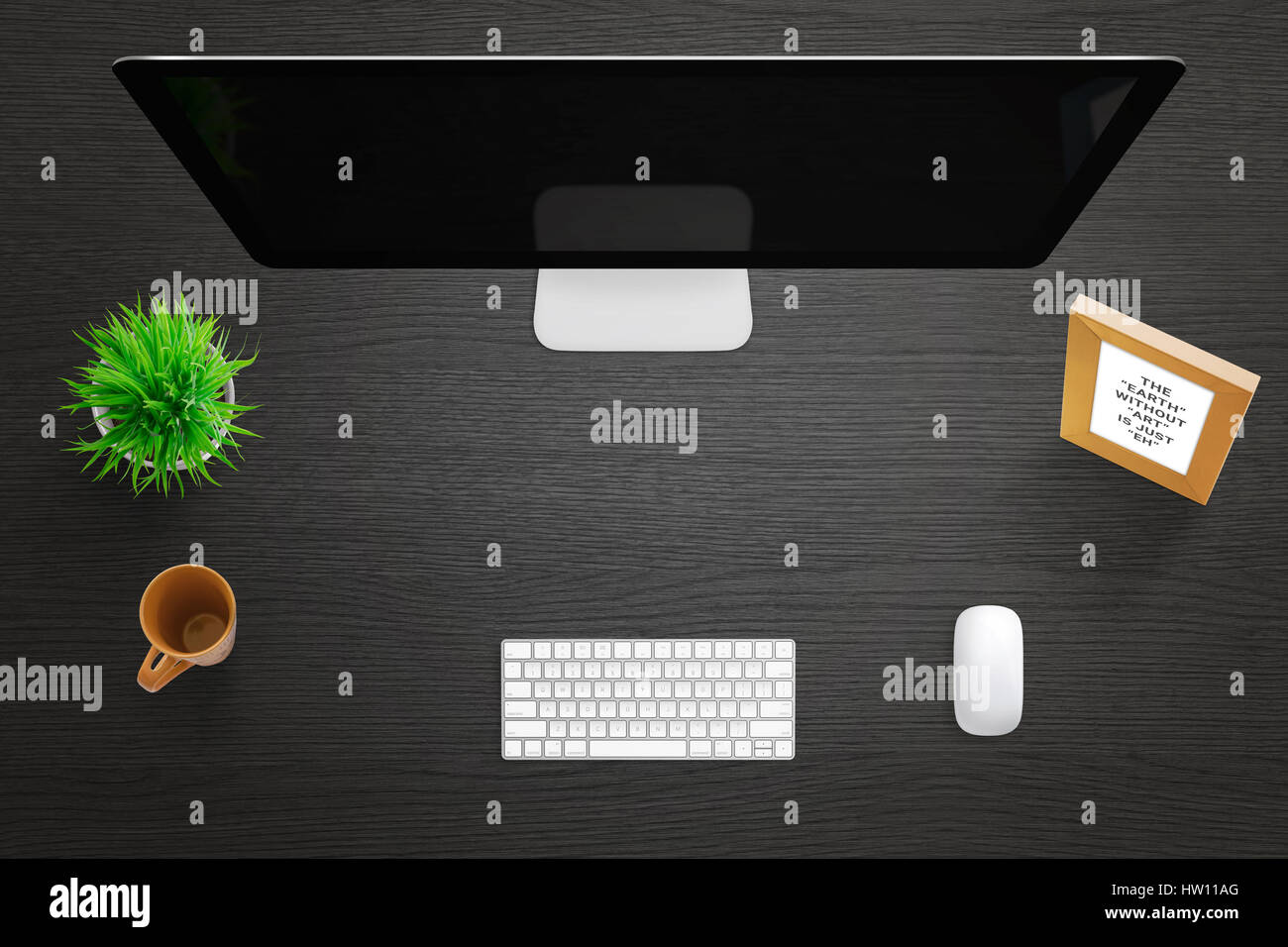 Creative work desk with modern computer display. Free space for hero ...