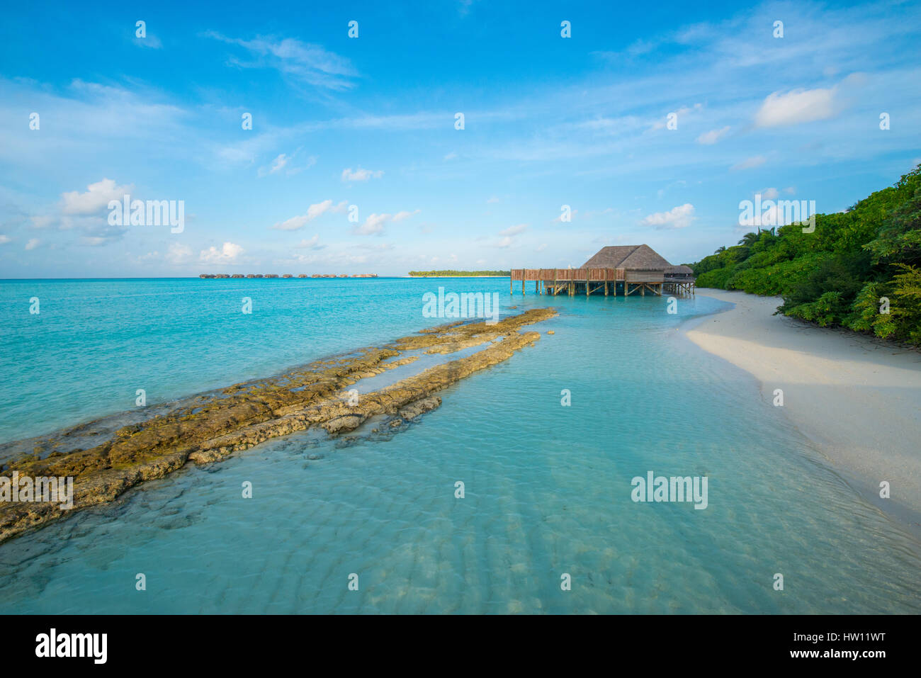 Maldives, Rangali Island. Conrad Hilton Resort. Villas over the ocean ...
