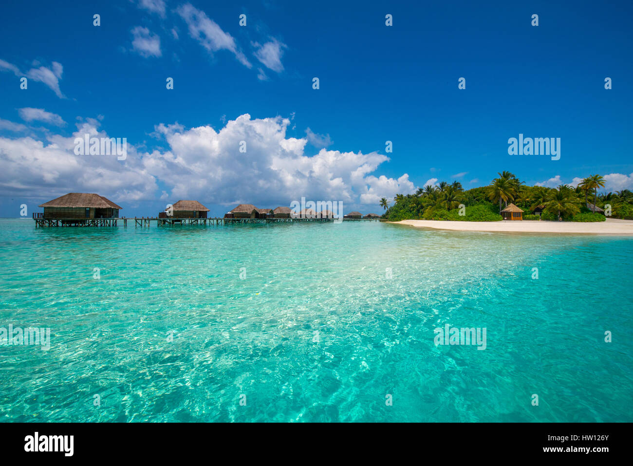 Maldives, Rangali Island. Conrad Hilton Resort. The water villas over ...