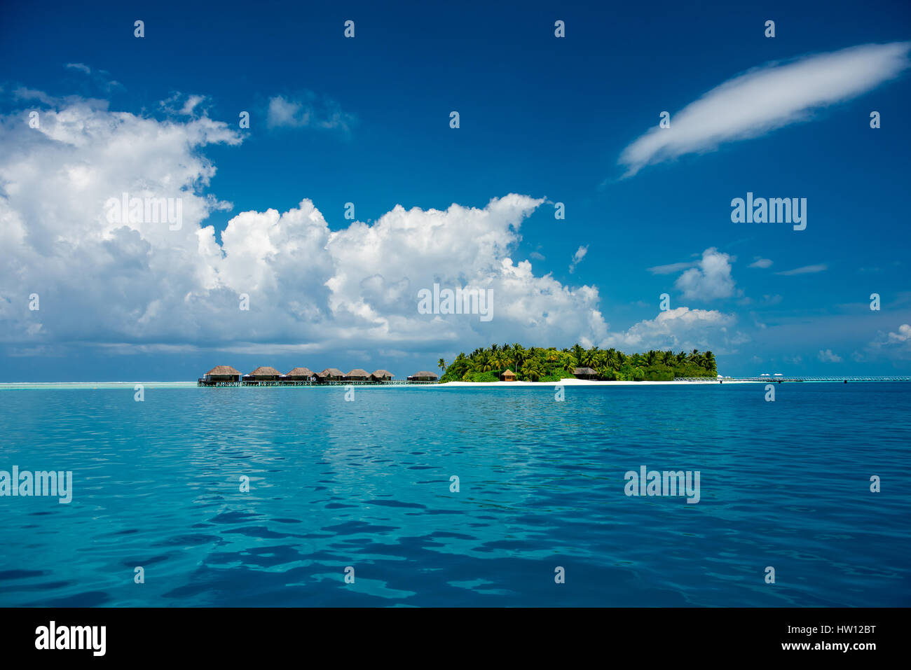 Maldives, Rangali Island. Conrad Hilton Resort. Views of the water ...