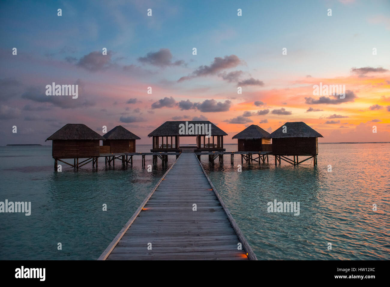 Maldives, Rangali Island. Conrad Hilton Resort. Exterior of the spa at ...