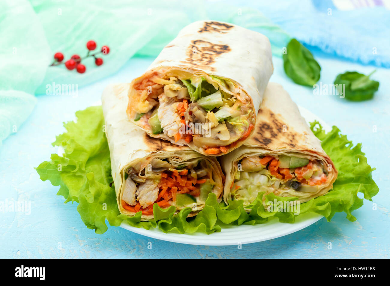 Shawarma - Middle Eastern dish made from lavash (pita), stuffed with ...