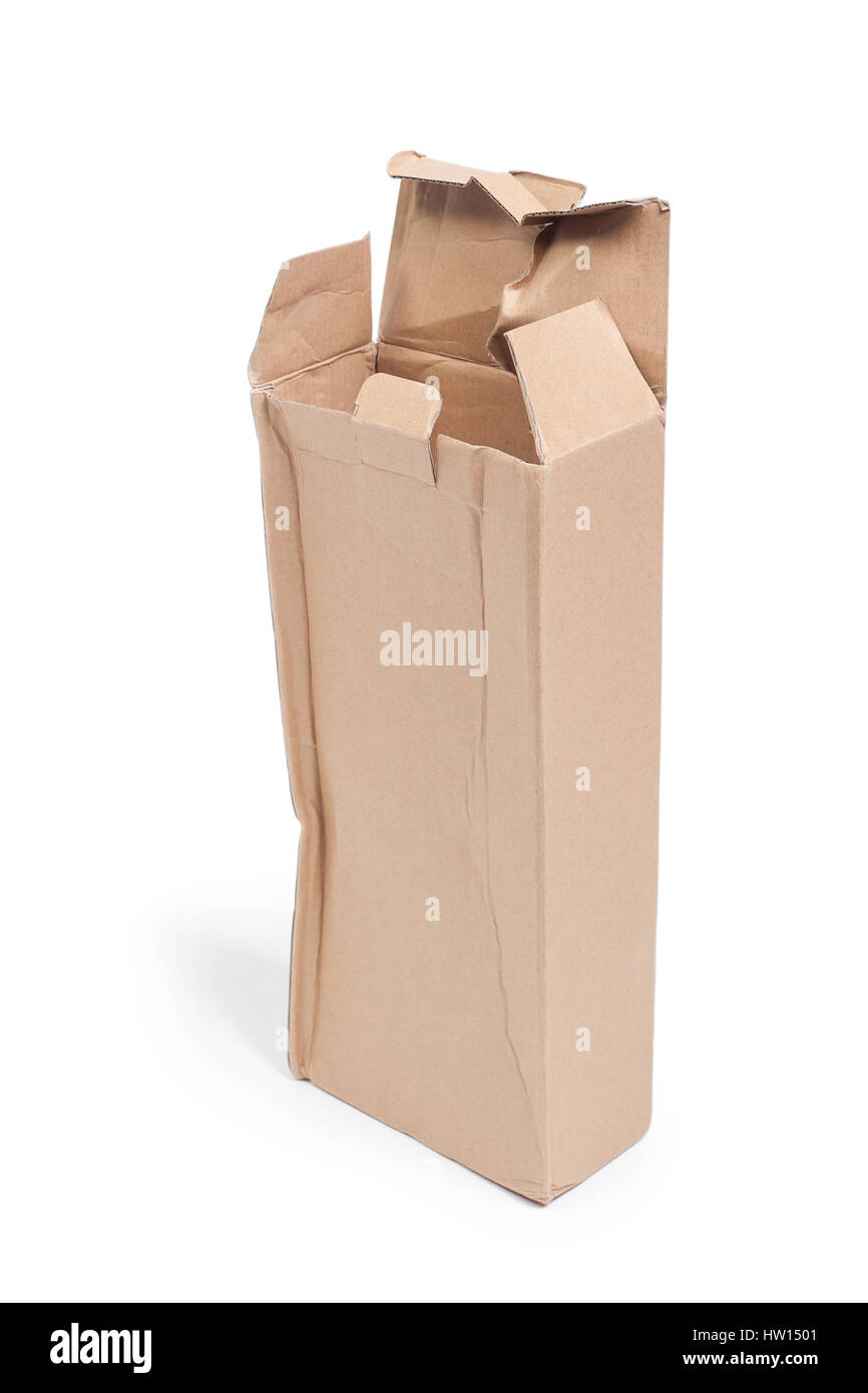 Damaged cardboard box isolated on white Stock Photo - Alamy