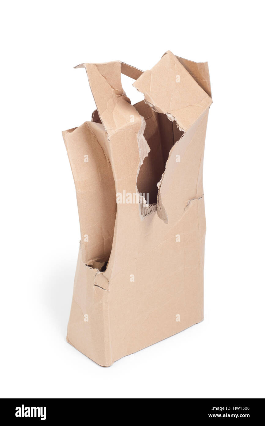 Damaged cardboard box isolated on white Stock Photo - Alamy