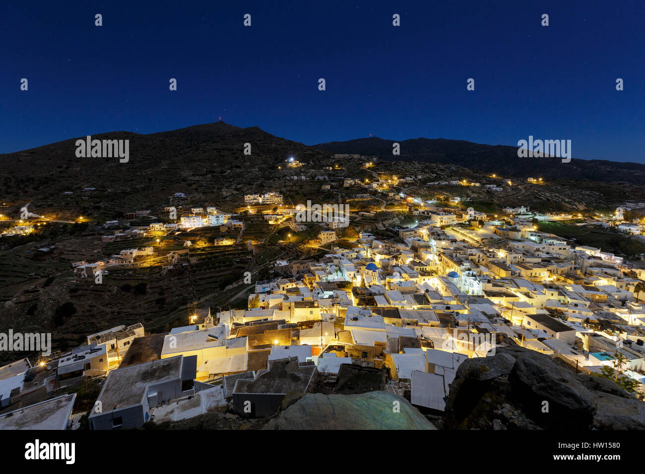 Night view of Chora on Ios island in Greece Stock Photo - Alamy