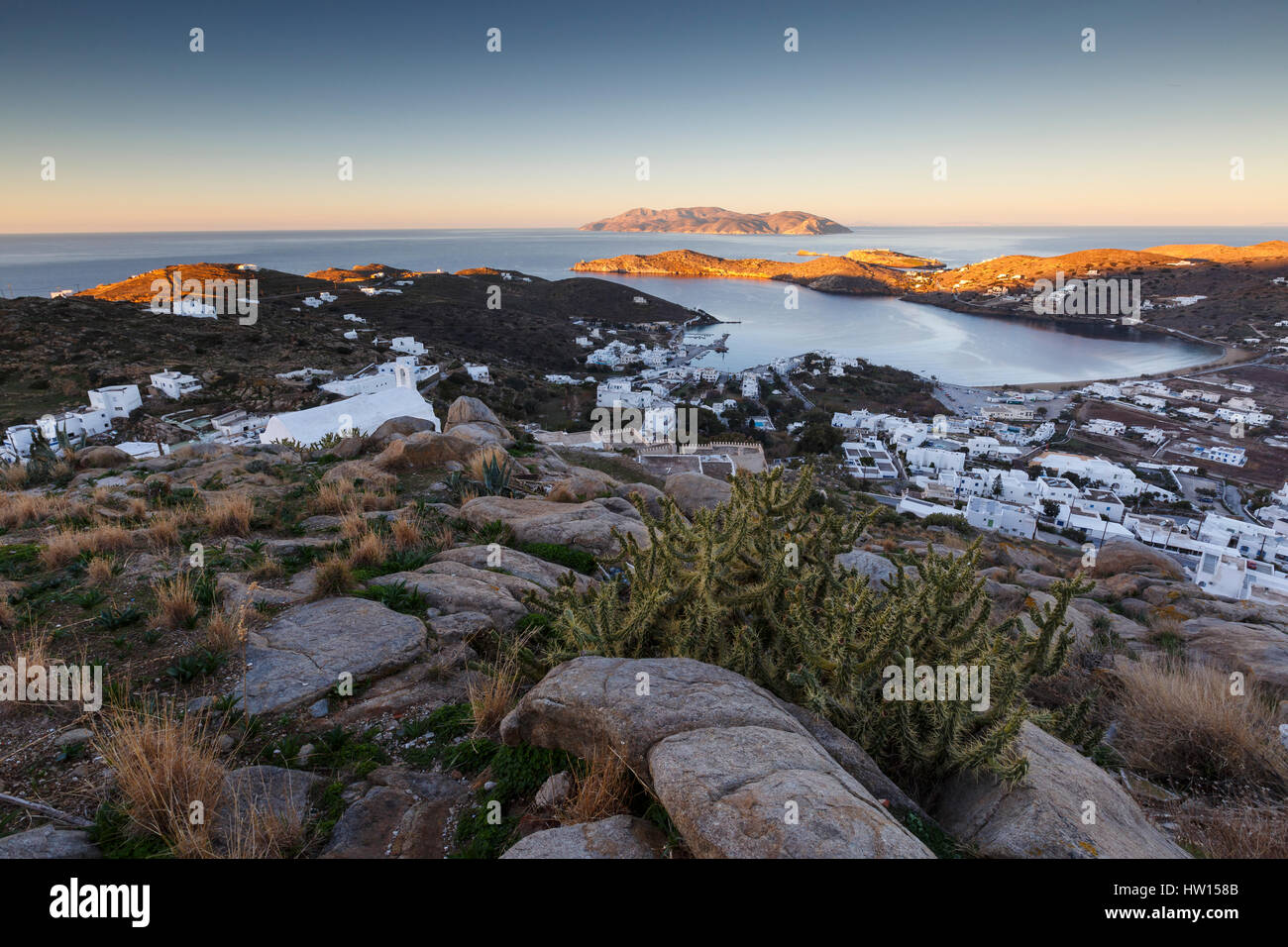 Morning view of the harbor of Ios island in Greece Stock Photo - Alamy