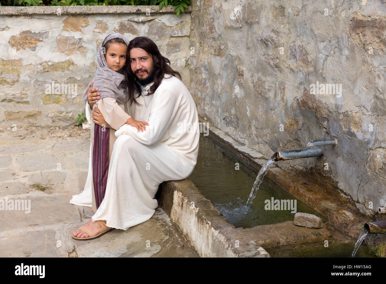 Biblical scene when Jesus says, let the little children come to me ...