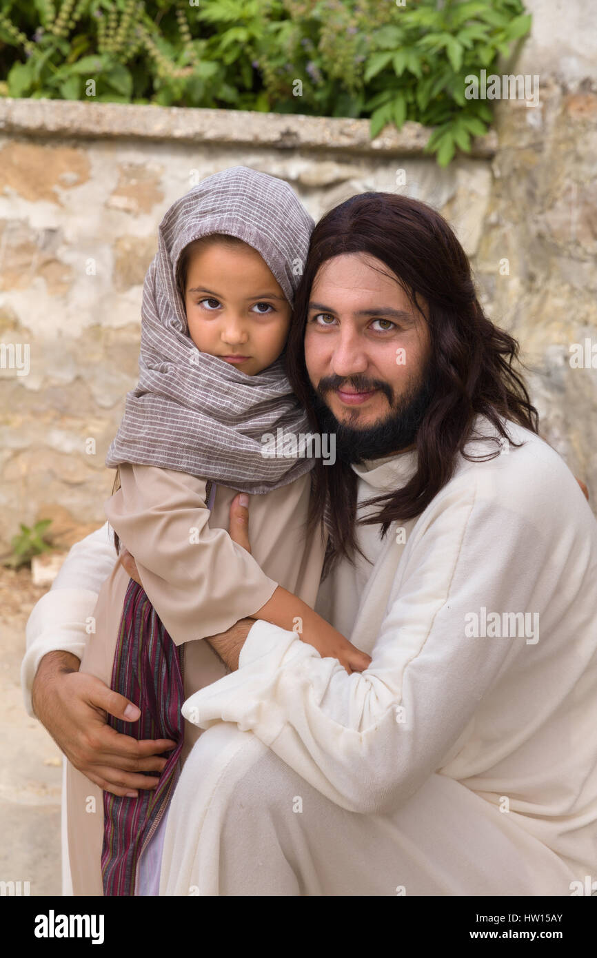Biblical scene when Jesus says, let the little children come to me ...