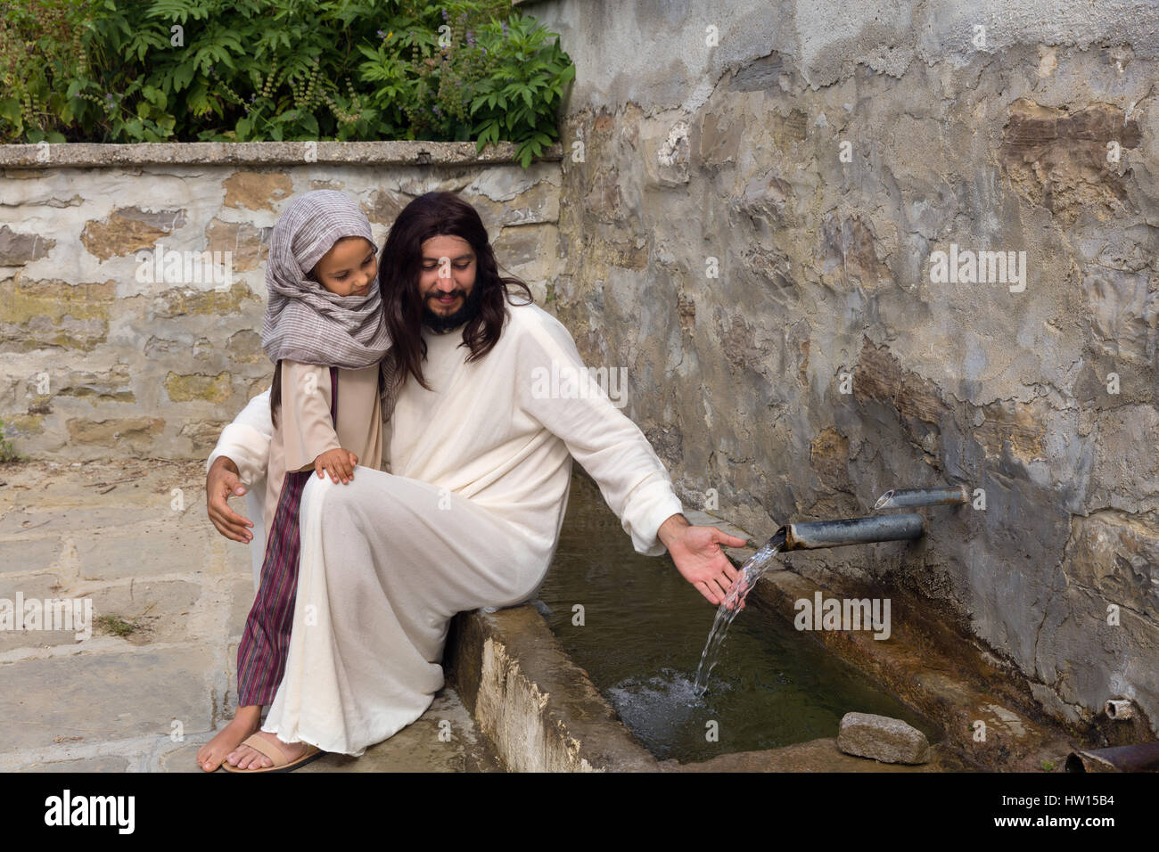 Biblical scene when Jesus says, let the little children come to me ...