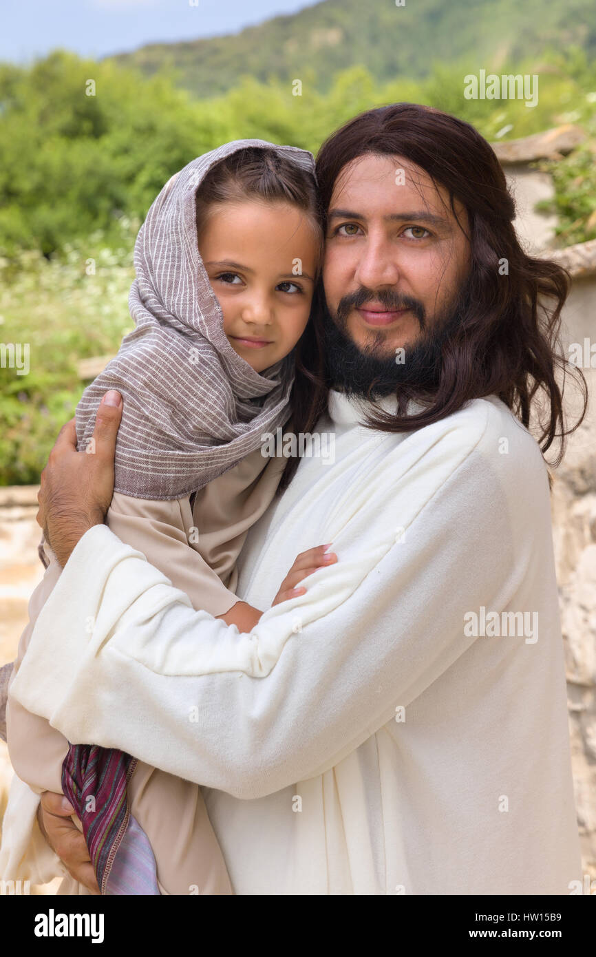 Biblical scene when Jesus says, let the little children come to me ...