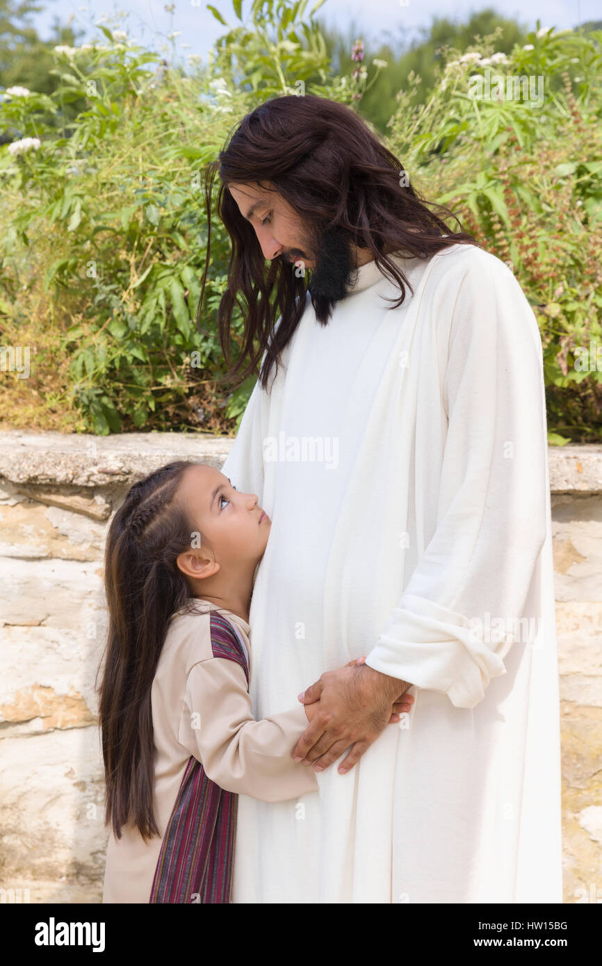 Biblical scene when Jesus says, let the little children come to me ...